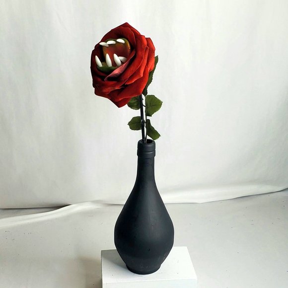 Hand Crafted | Holiday | Scary Red Rose With Teeth In Back Painted ...